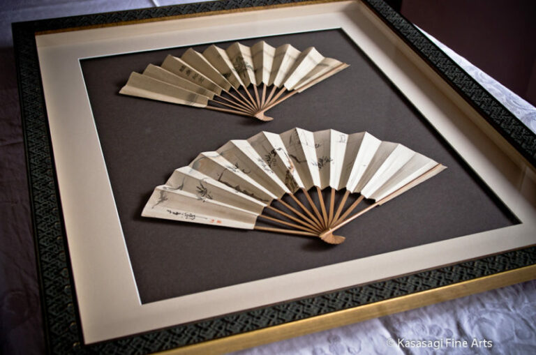 Large Framed Antique Japanese Fans - Kasasagi Fine Arts