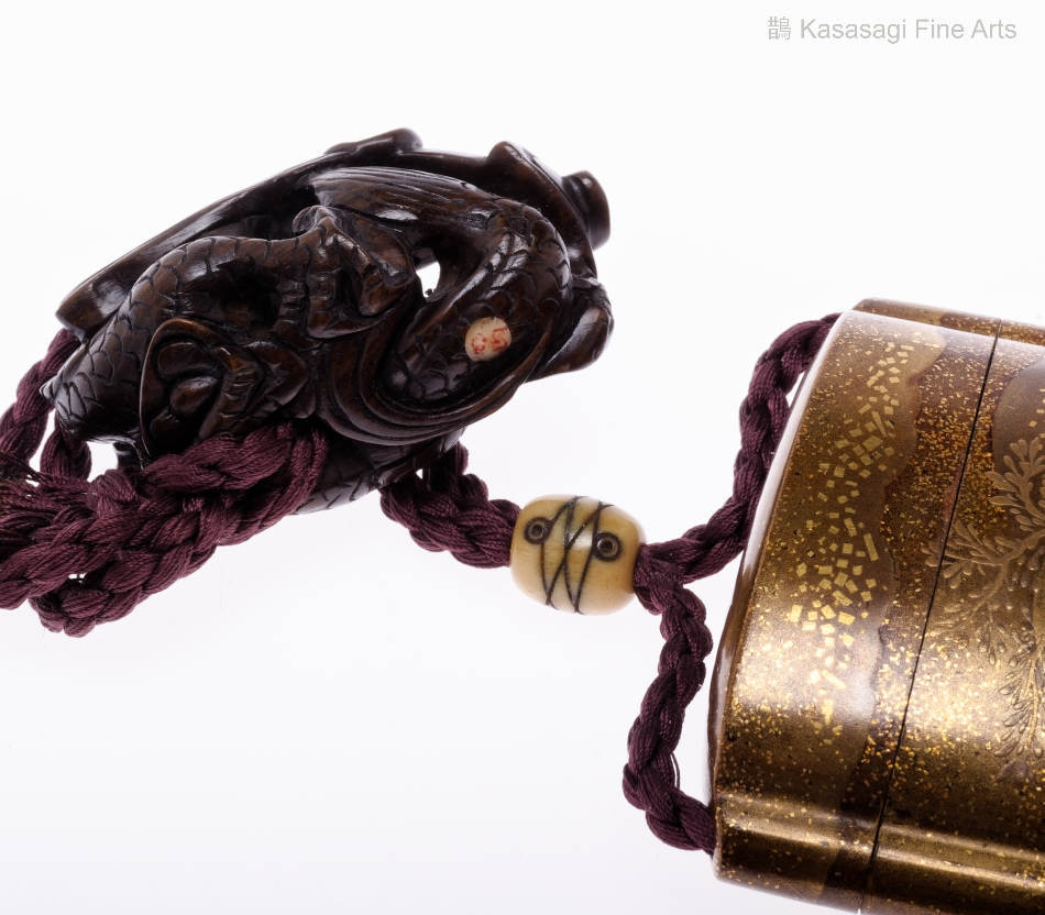 Antique Gold Inro And Dragon Netsuke - Kasasagi Fine Arts